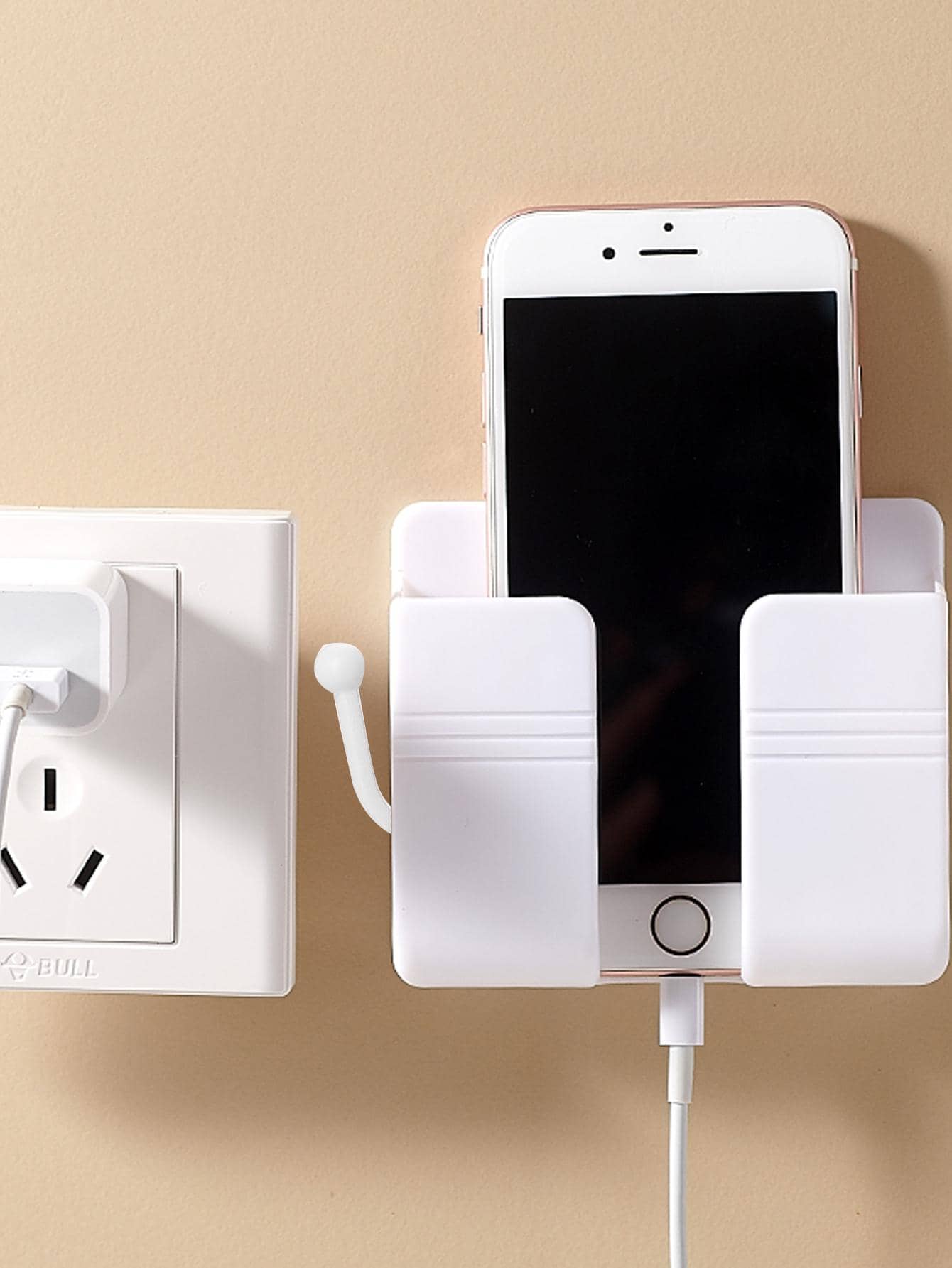 1pc Wall Mounted Phone Charging Storage Box, White Storage Rack, For ...