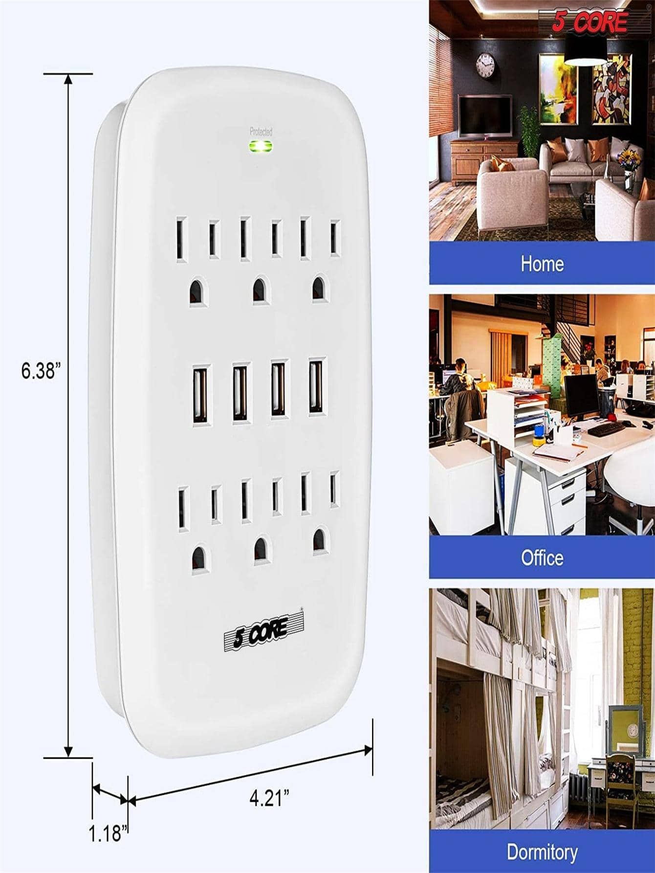 Homeika 6 Outlet Wall Plugs Extender with 4 USB Ports (4.8A Total ...
