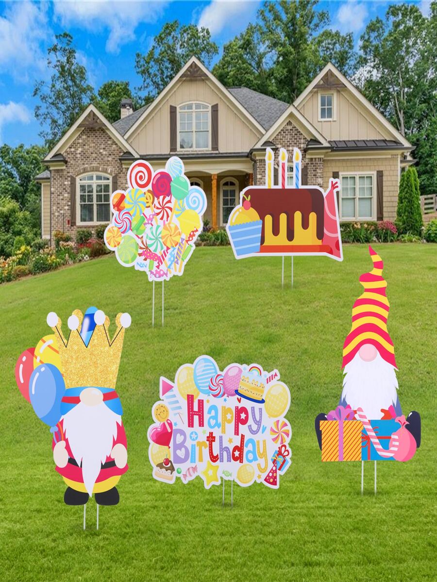 Happy Birthday Decorations Gnomes Yard Signs Stakes,5 Pack Colorful ...