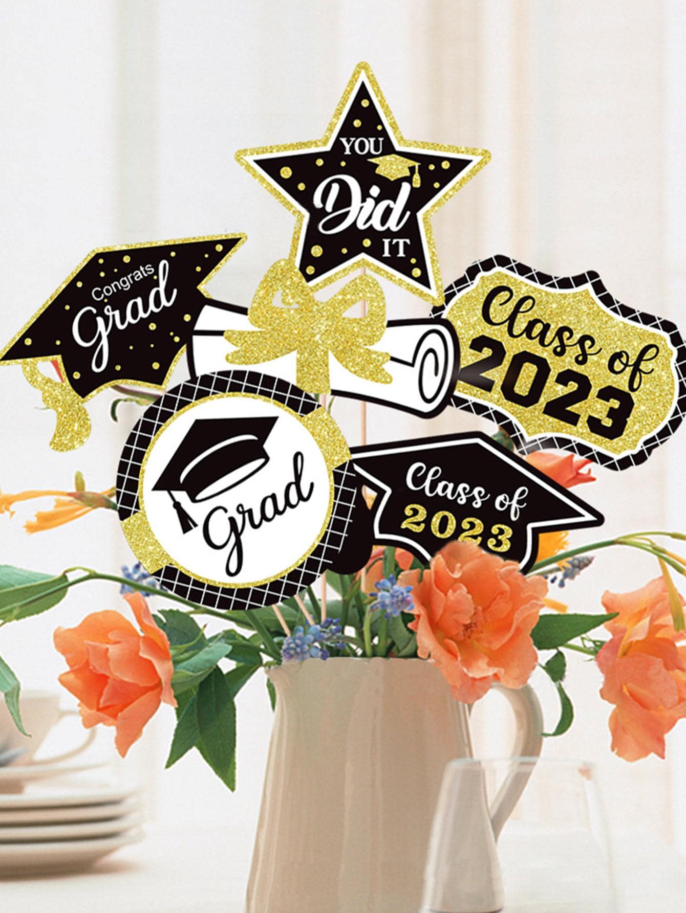 6pcs/set Paper Photobooth Prop, Modern Graduation Hat & Letter Design ...