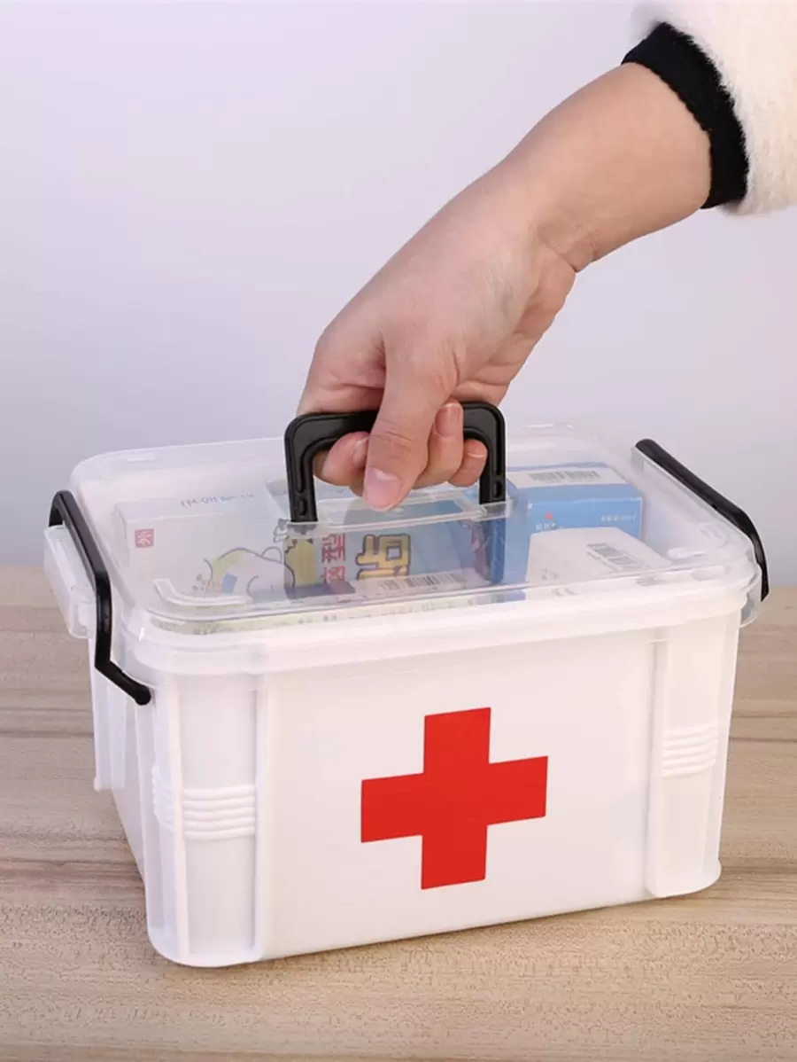 1pc White Dual Layer Portable First Aid Kit For Home And Car Medication ...