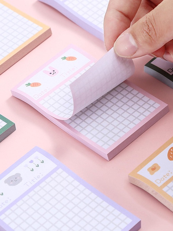 1pc Bread & Plaid Pattern Sticky Note, Cute Multi-purpose Easy To Post Writable Sticky Note For ...