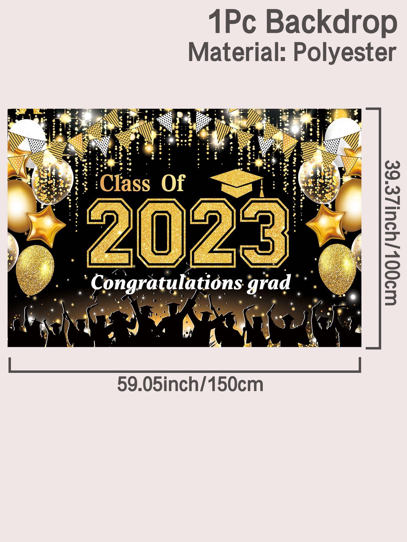 1pc Black Gold 2023 Graduation Season Background Cloth Graduation Party ...