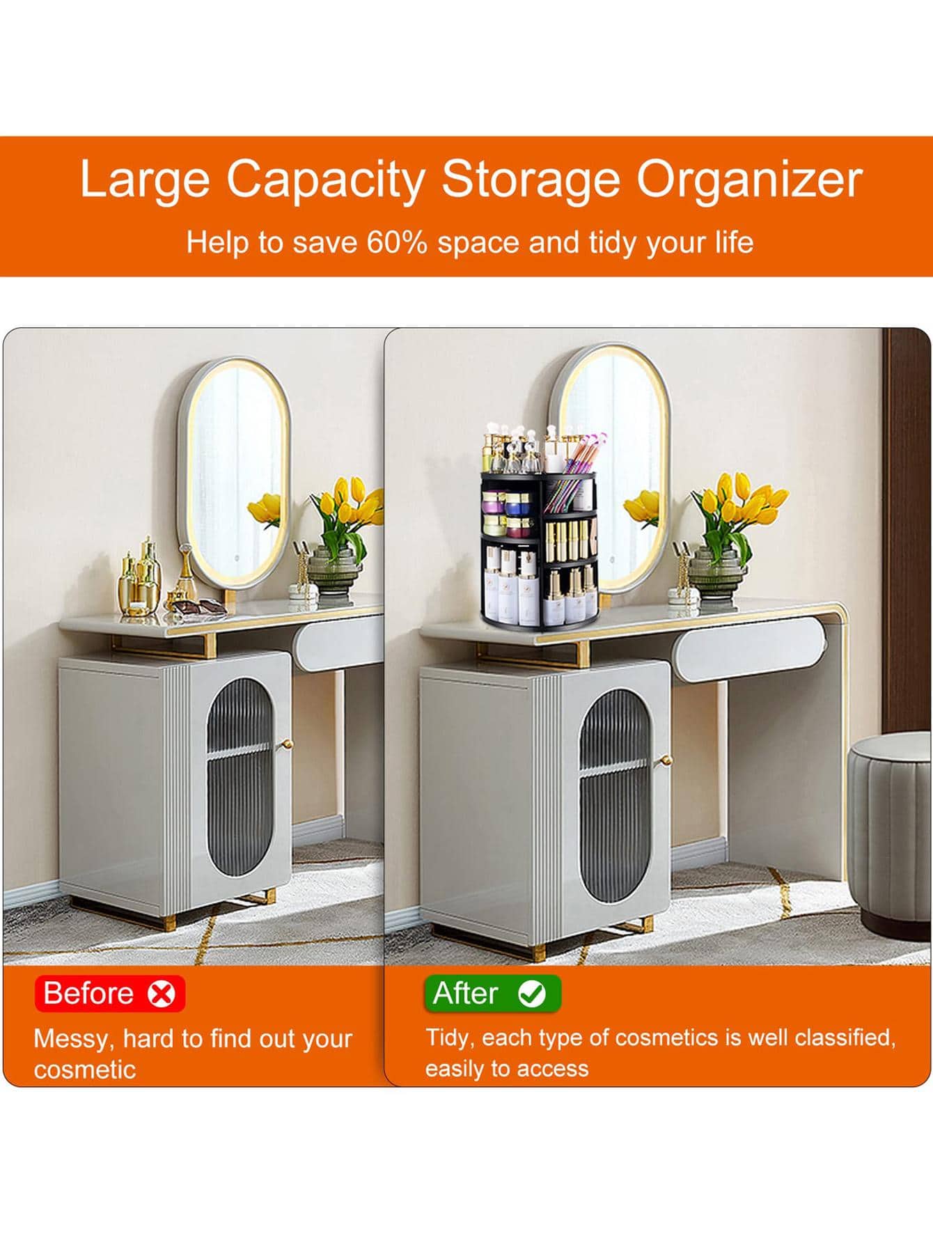 360 Rotating Makeup Organizer, DIY Adjustable Makeup Carousel Spinning ...