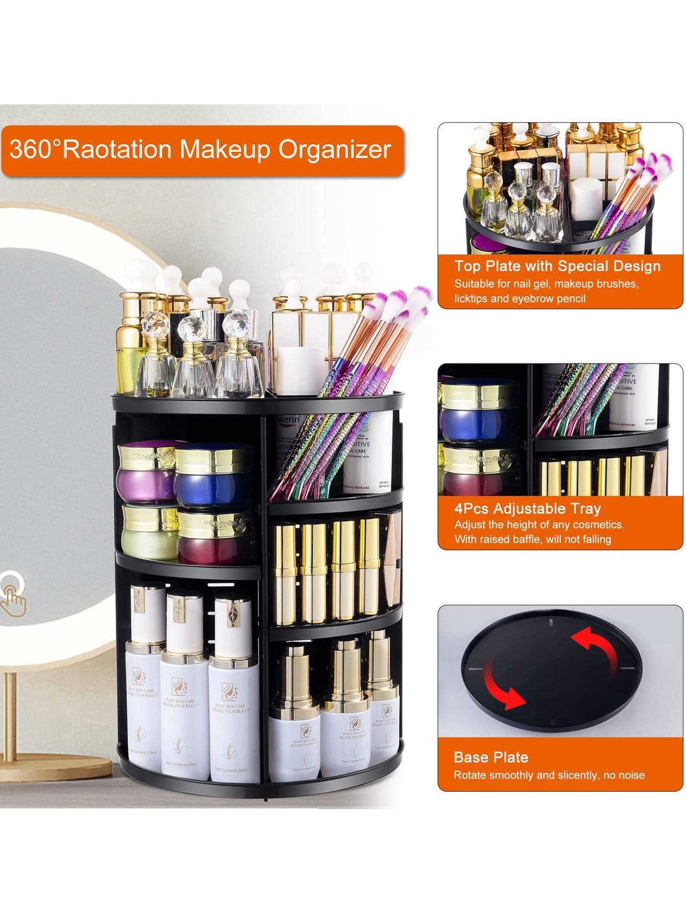 360 Rotating Makeup Organizer, DIY Adjustable Makeup Carousel Spinning ...