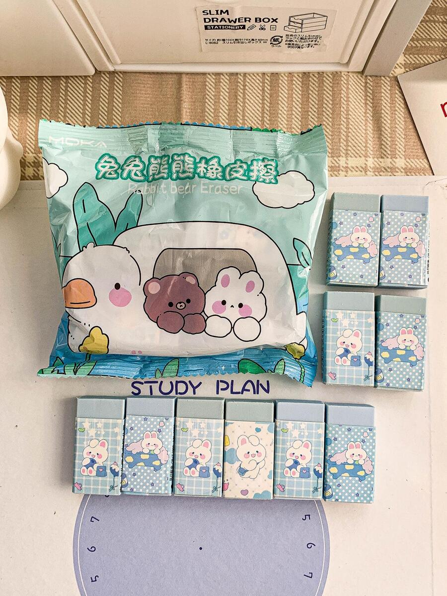 MOKA 10pcs Cartoon Rabbit Pattern Eraser, Cute Portable Eraser For ...