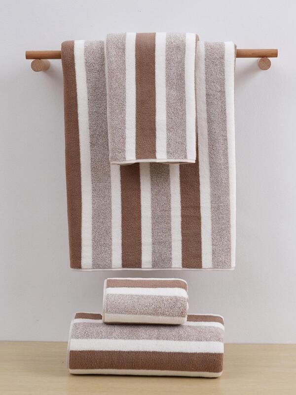 1pc Striped Pattern Bath Towel Or 1pc Face Towel, Modern Fabric Absorbent Towel For Bathroom ...