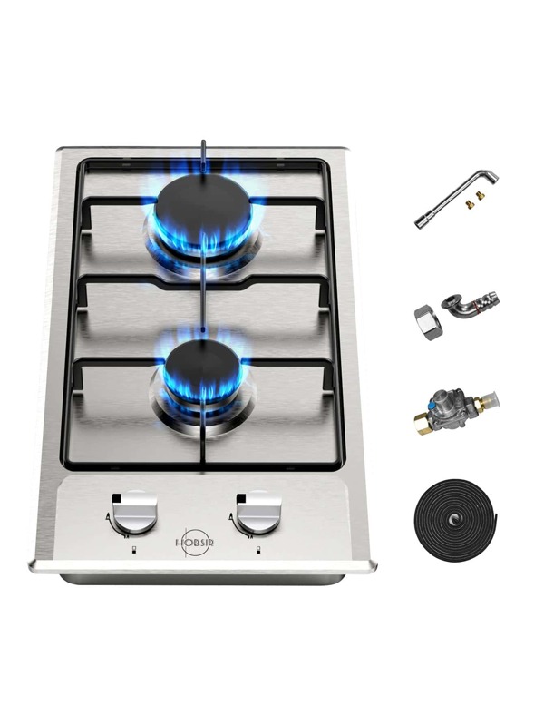 Hobsir 2 Burner Propane Gas Cooktop, 12 Inches Stainless Steel Built-in ...