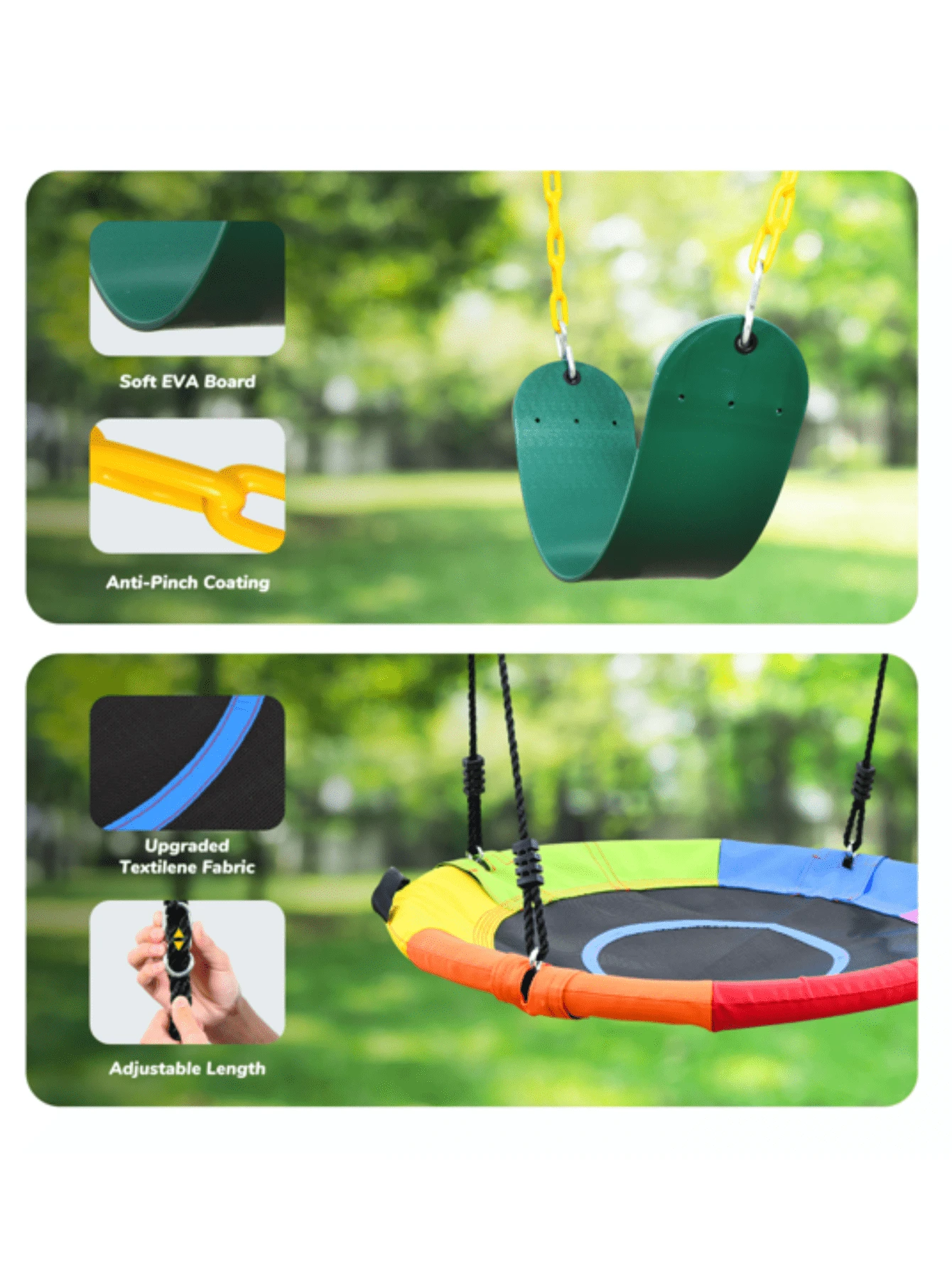 440lbs 2 Seat Swing Set For Backyard, 1 Saucer Swing And 1 Belt Swing ...