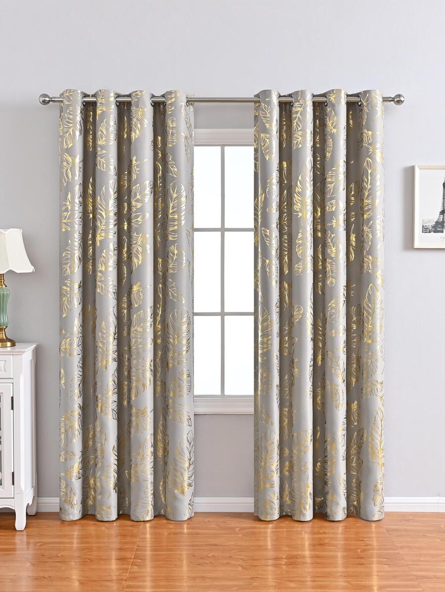 Metallic Leaf Pattern Single Panel Curtain, Modern Polyester Single ...