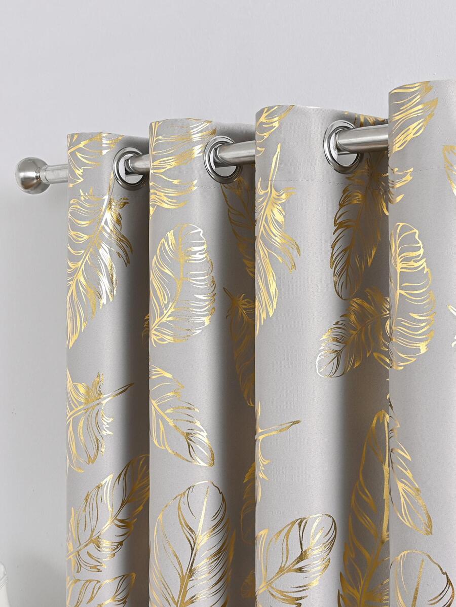 Metallic Leaf Pattern Single Panel Curtain, Modern Polyester Single ...
