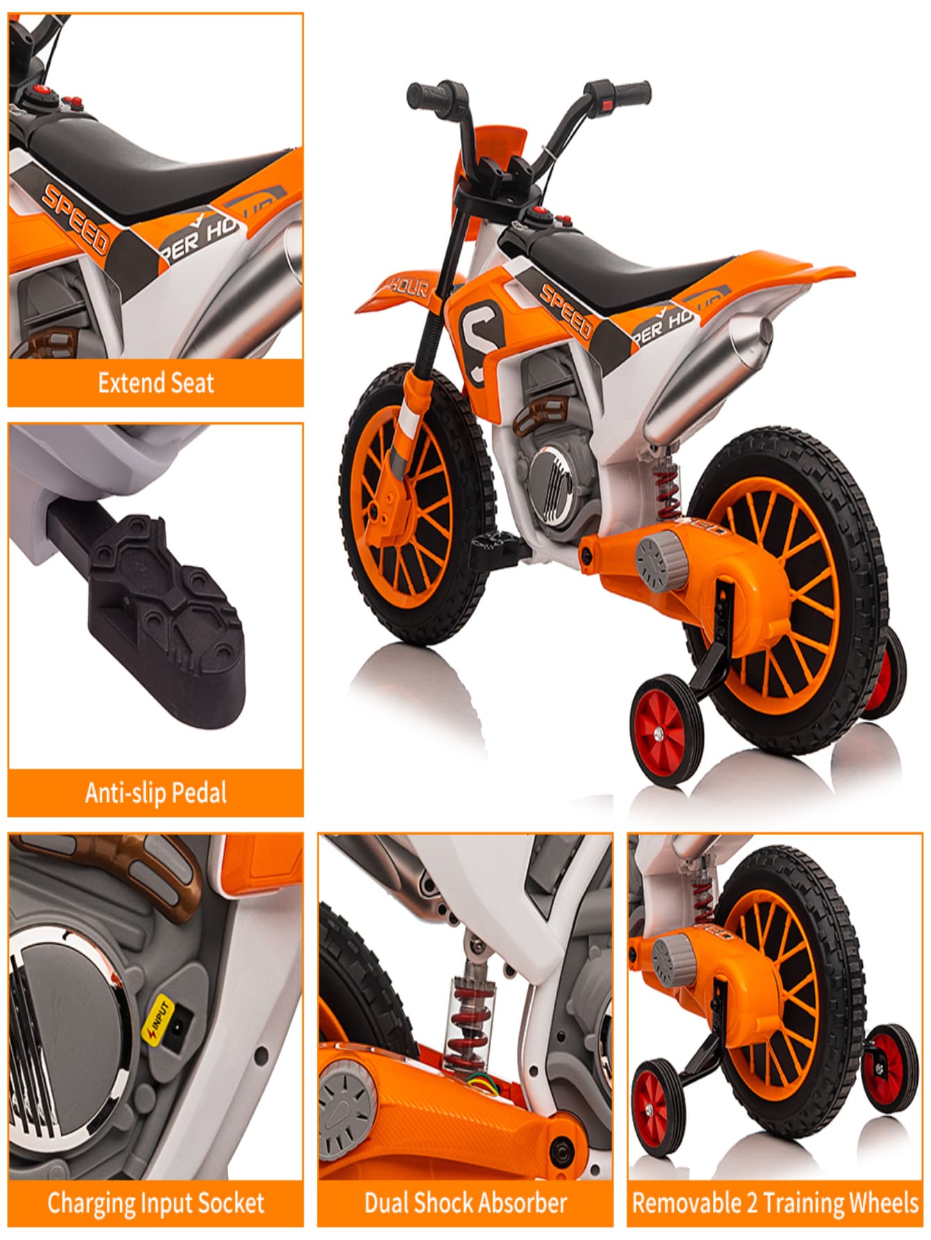 Kid Ride on Motorcycle, 12V 7Ah 2 Speeds Dirt Bike, Electric Battery ...