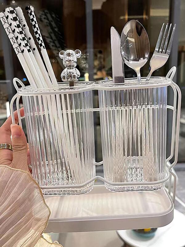 1pc Plastic Flatware Storage Rack, Modern Transparent Utensil Holder ...