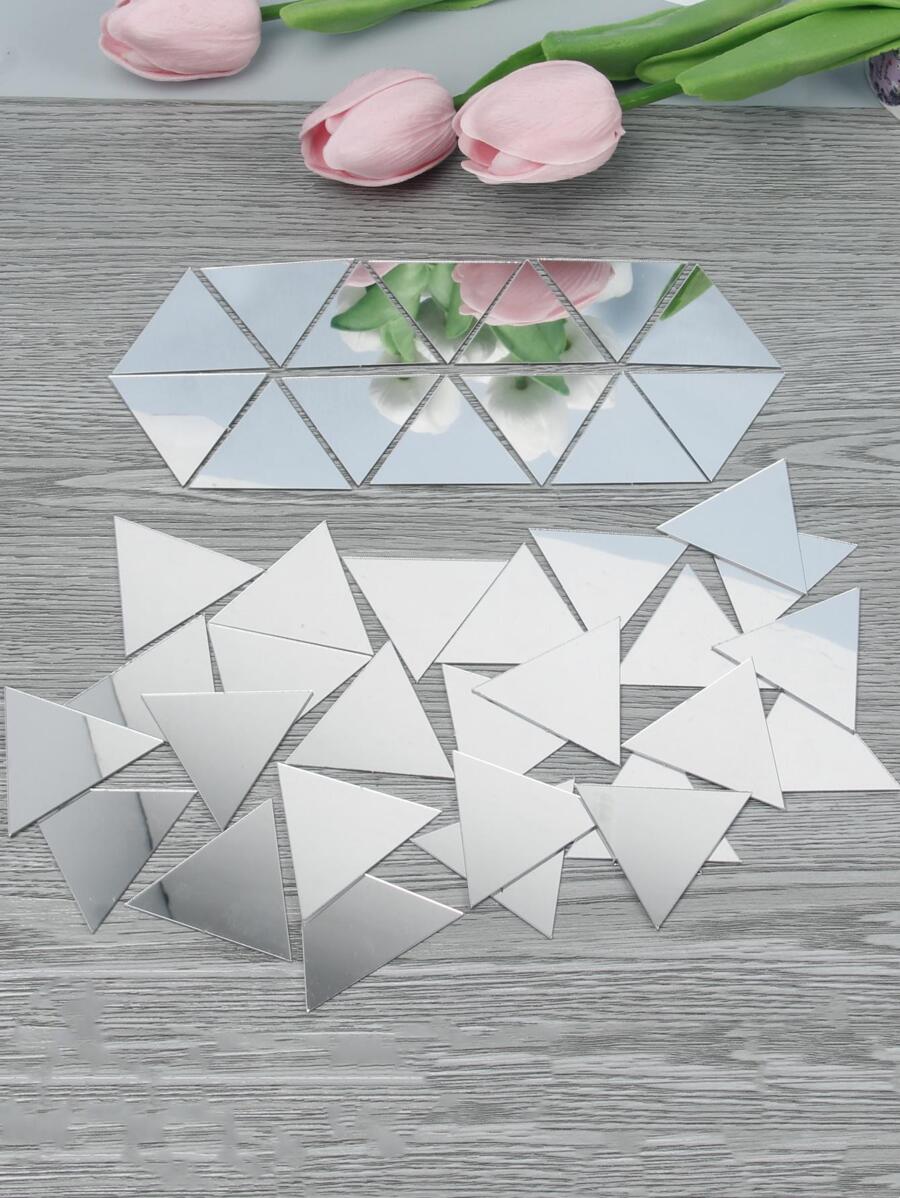50pcs Triangle Shaped Mirror Wall Sticker, Modern PMMA Wall Mirror Tile ...