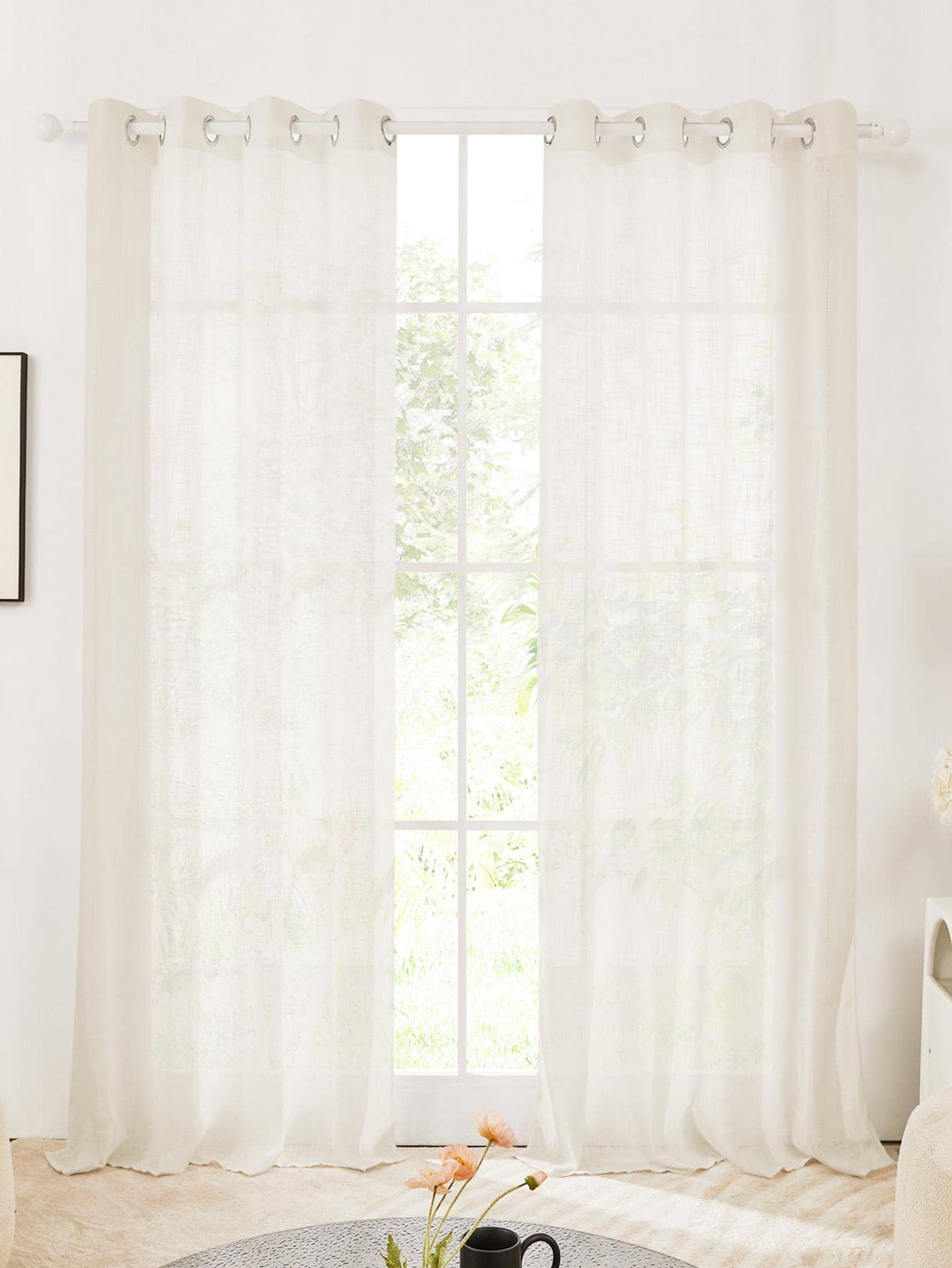 Semi Sheer Faux Linen Curtain Panel Pair | SHEIN USA