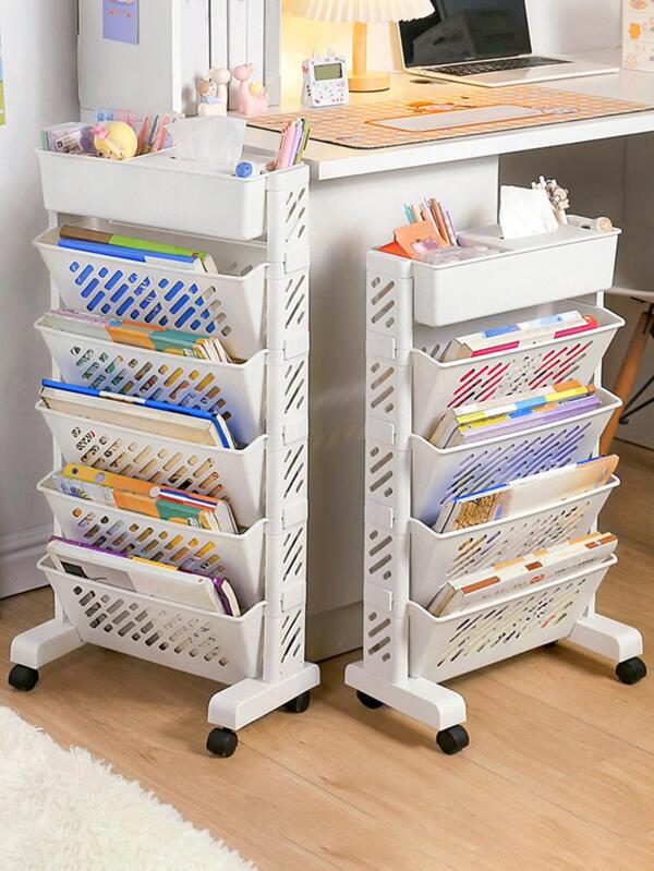 1pc Hollow Out Foldable Storage Rack, Simple White PP Book Storage ...