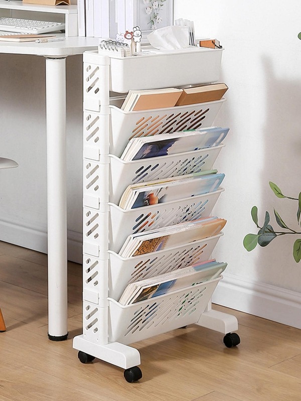 1pc Hollow Out Foldable Storage Rack, Simple White PP Book Storage ...