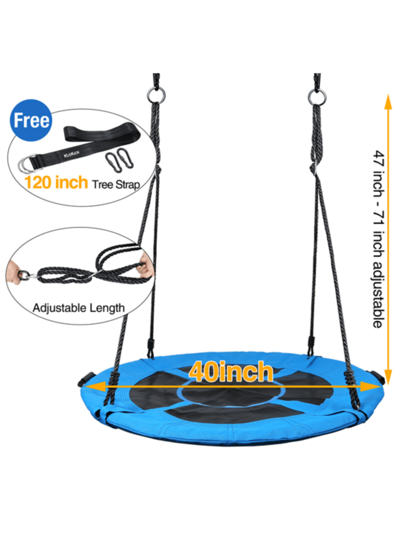 Trekassy 700lb 40 Inch Saucer Tree Swing For Kids Adults 900D Oxford Waterproof With 2pcs Tree ...