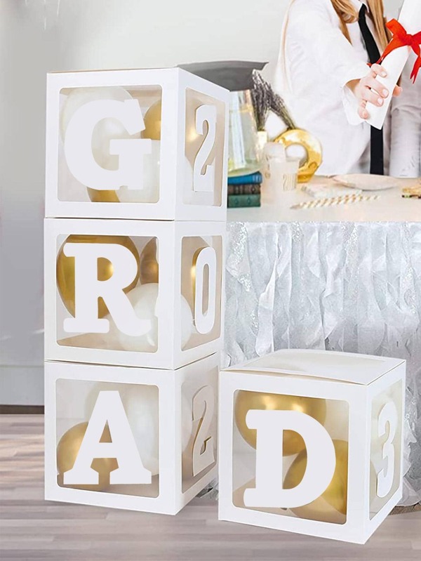 12pcs Transparent Letter Graphic White Balloon Box, Square Plastic ...