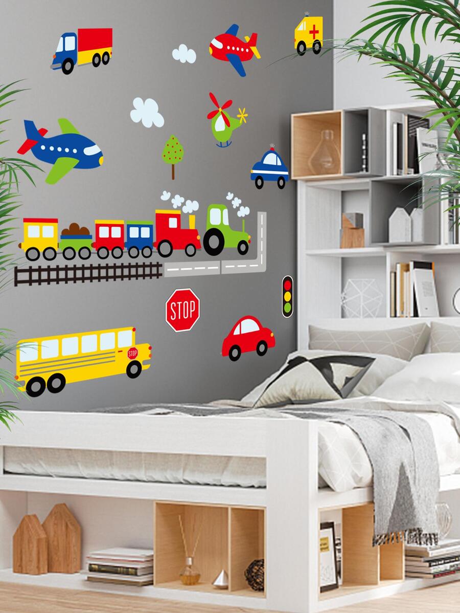1pc PVC Wall Sticker, Cute Cartoon Airplane & Car Pattern Wall Decal ...