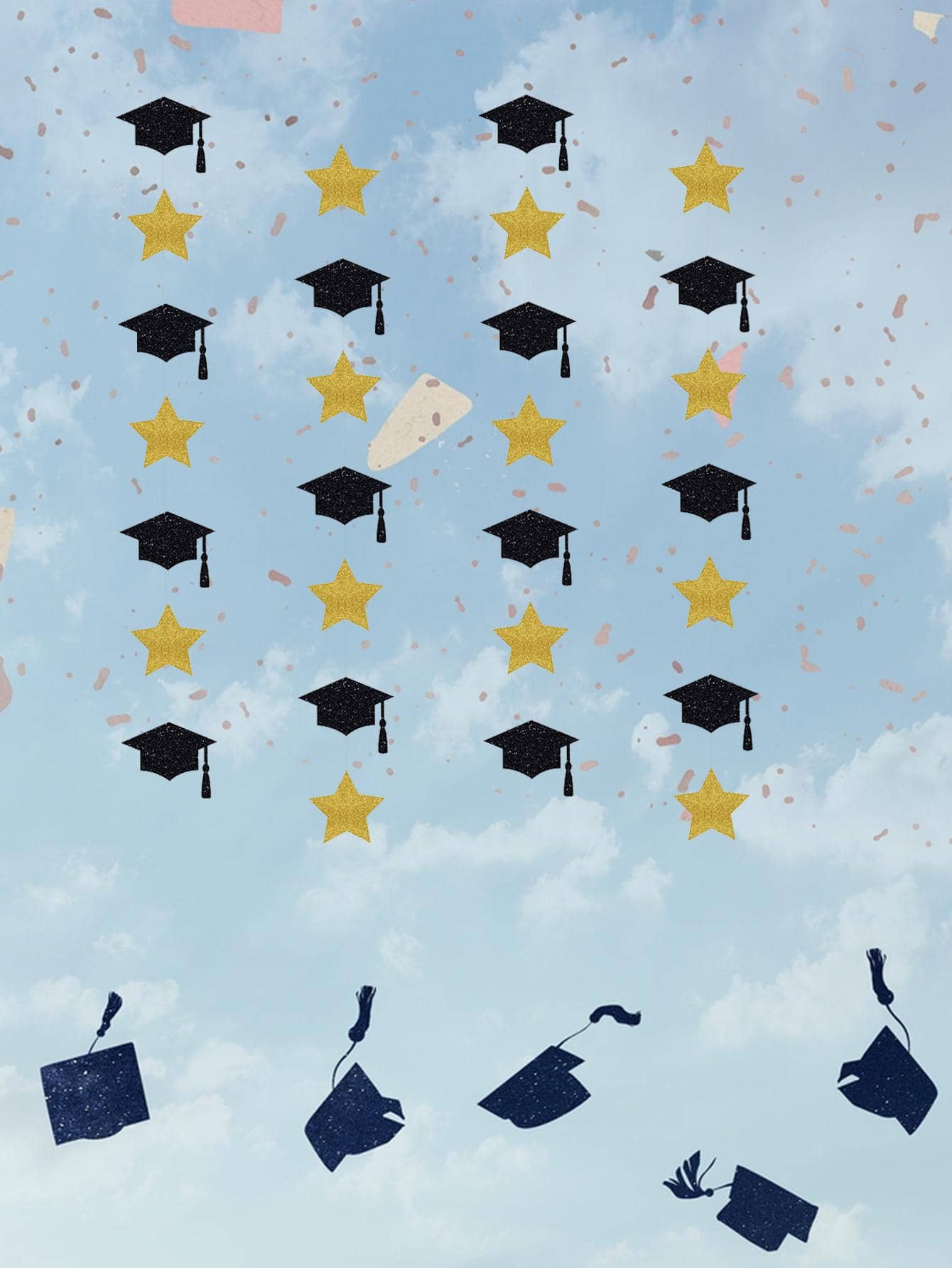 1pc Paper Party Background Cloth, Modern Graduation Hat & Star Pattern ...