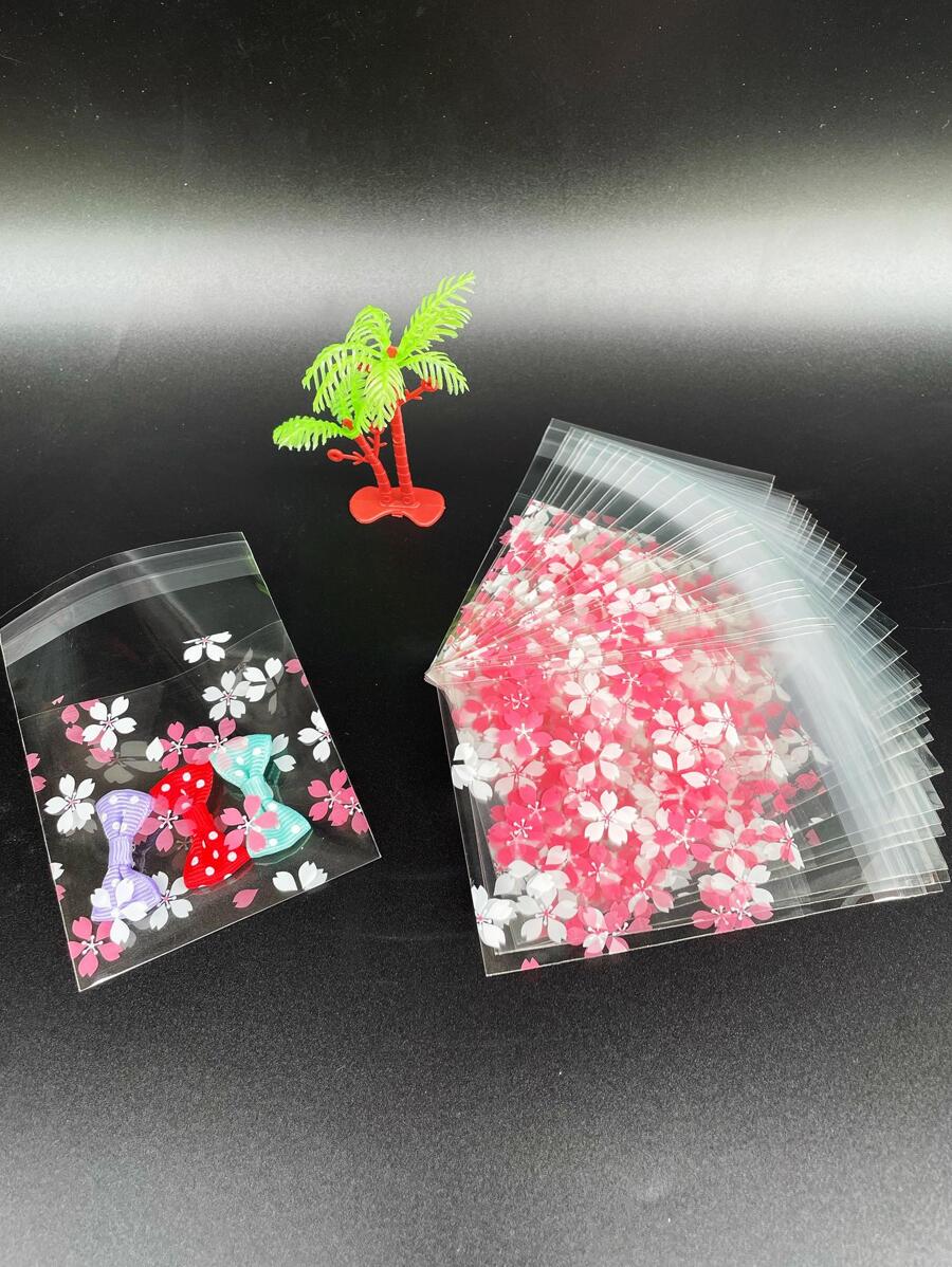 100pcs/Set Cartoon Flower Pattern Gift Wrapping Bag, Cartoon Plastic ...