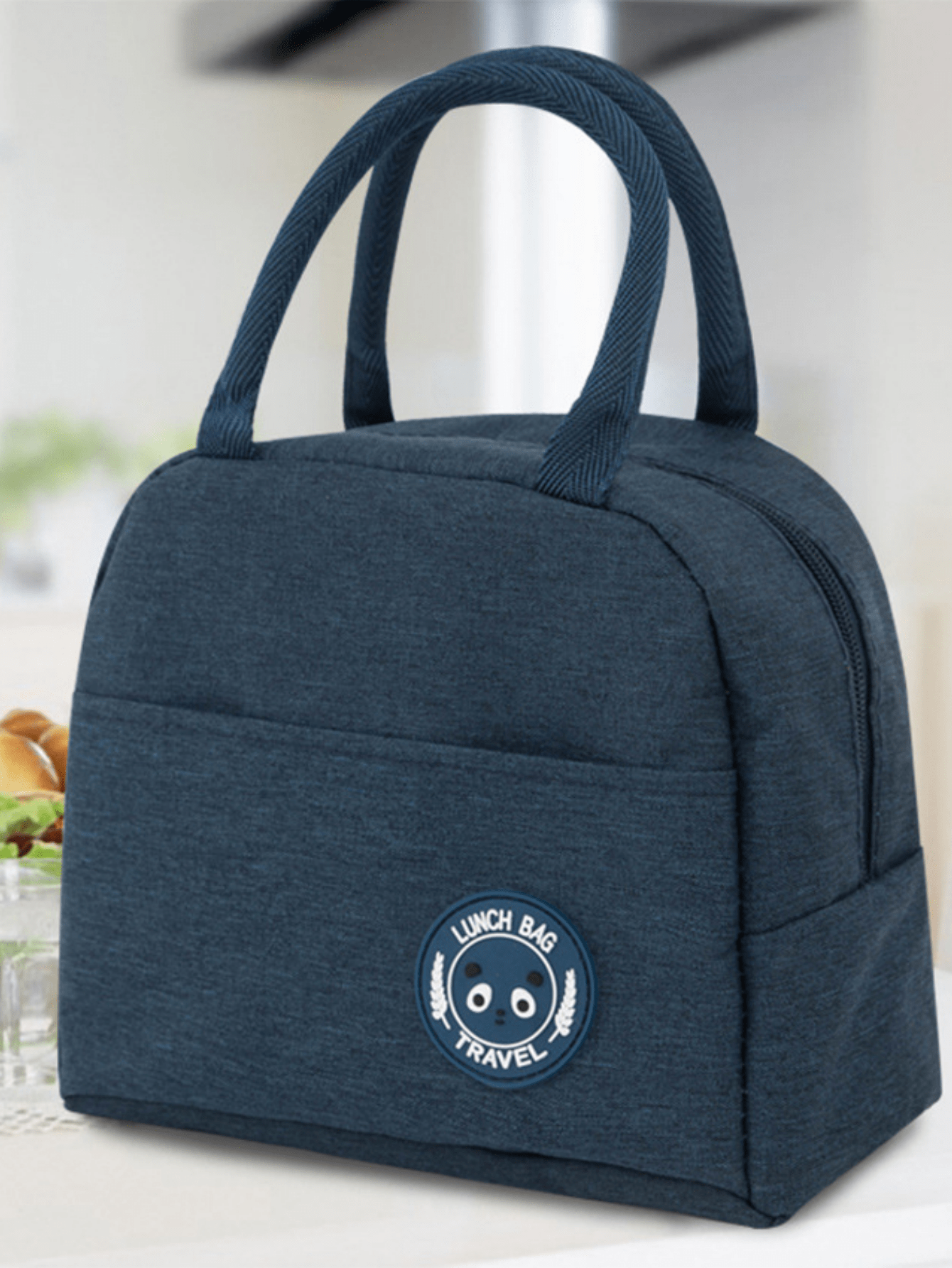 1pc Plain Lunch Bag, Fabric Panda Patch Decor Portable Insulated Lunch ...