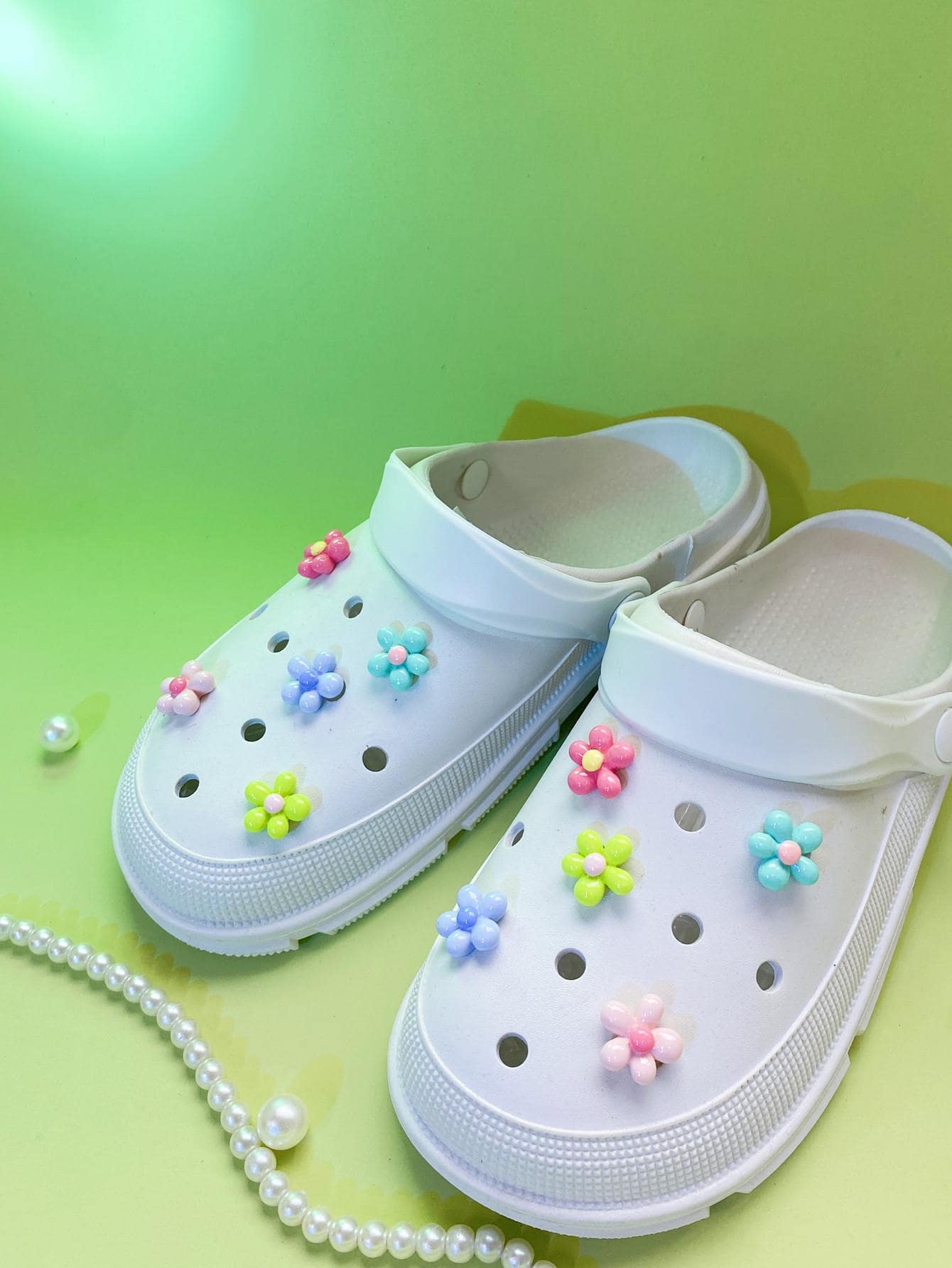 10pcs Flower Design Shoe Decorations, Preppy Colorblock Decorations For ...