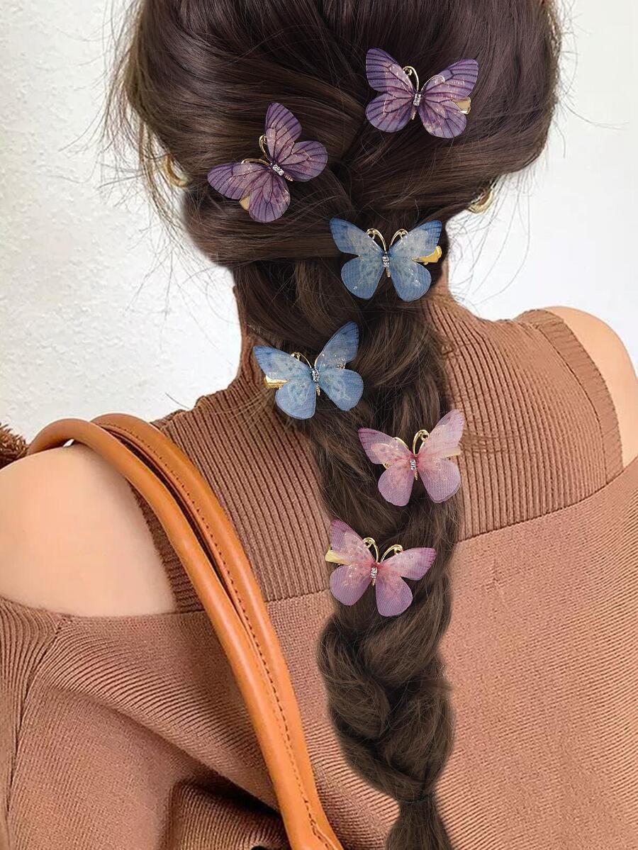 6pcs Fairy Style Sheer Butterfly Hair Clips For Forest Series Girls ...