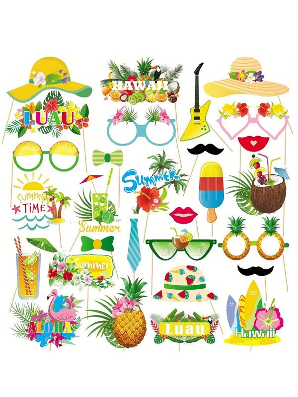 29pcs Hawaiian Party Photo Prop Set, Cute Paper Photobooth Prop For ...