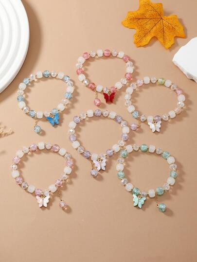 6pcs/set Fashionable Butterfly Decor Beaded Bracelet For Women For ...