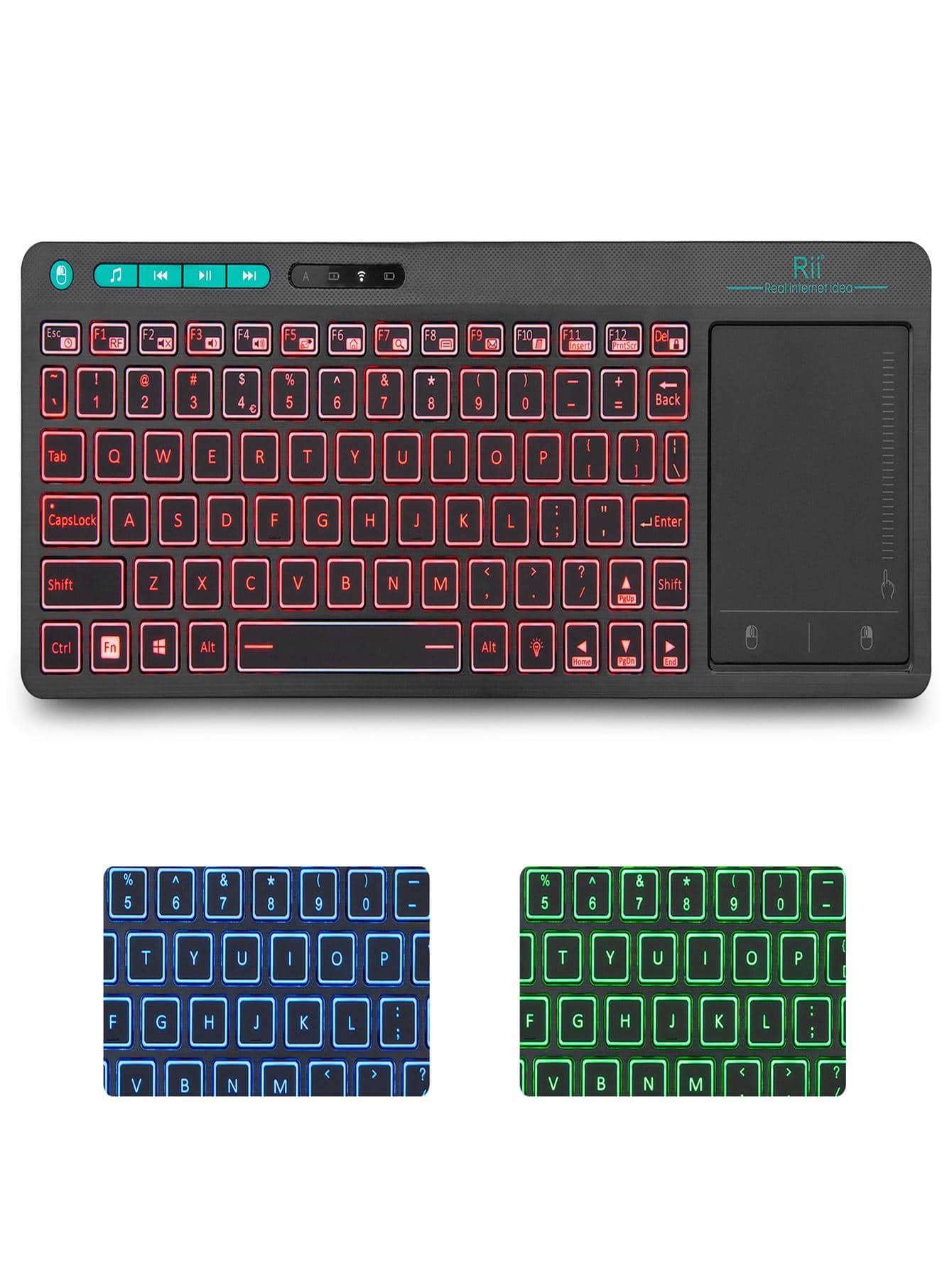 Wireless 3-LED Color Backlit Multimedia Keyboard with Multi-Touch Big ...