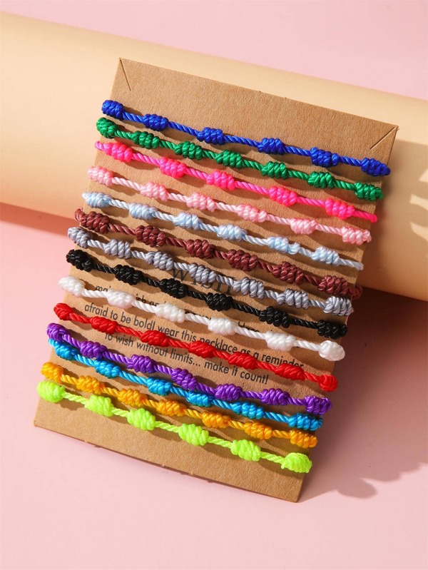 14pcs/set Fashion Textile Colorful String Bracelet For Women For Daily ...