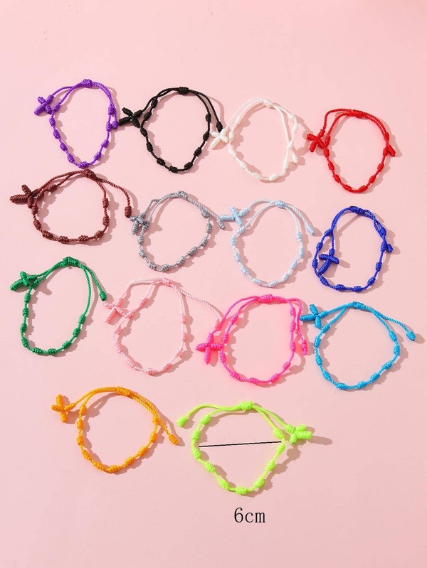 14pcs/set Fashion Textile Colorful String Bracelet For Women For Daily ...