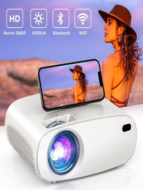 Native 1080P Mini Projector with WiFi and Bluetooth, Upgrade 9200L HD ...
