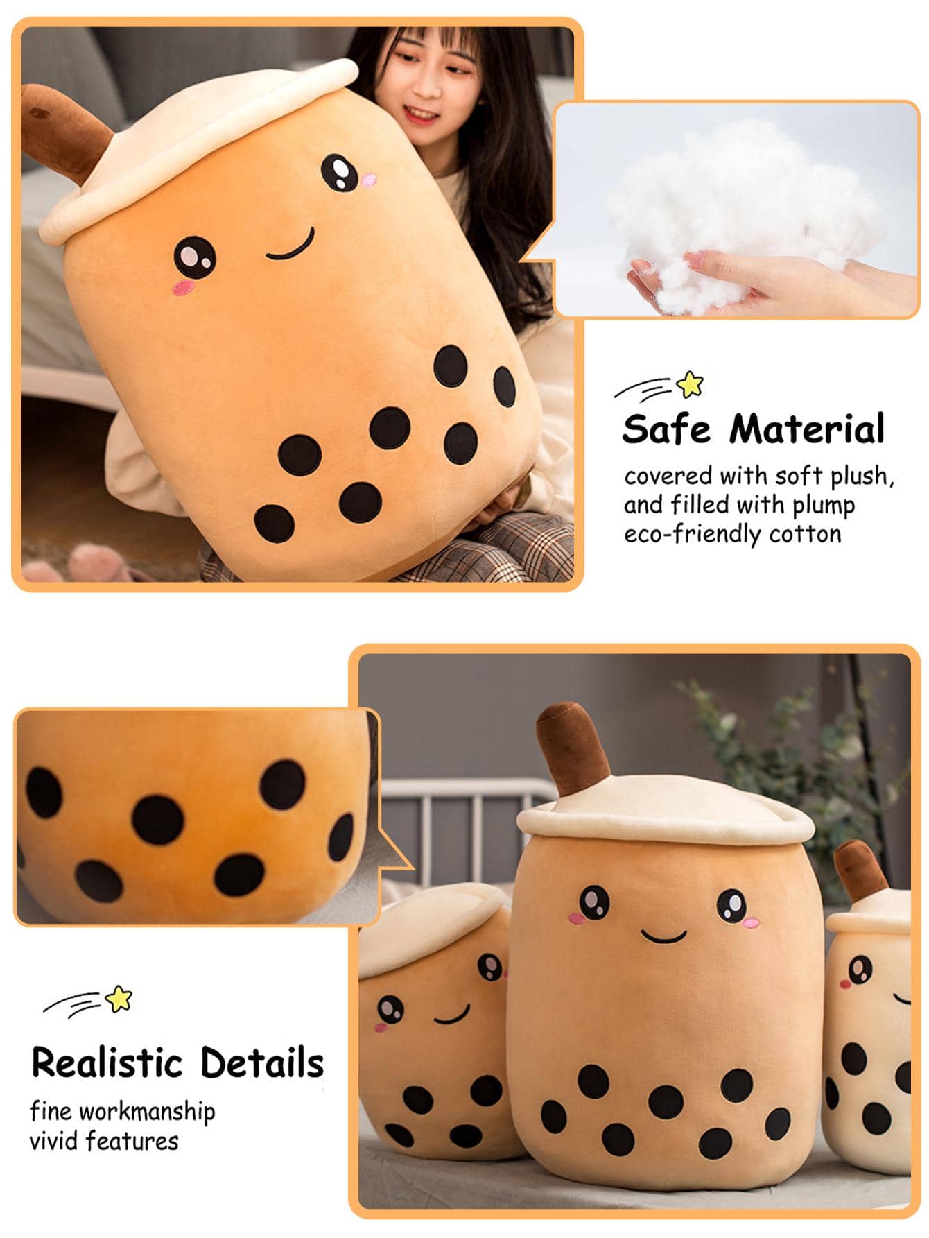 Boba Plush Stuffed Bubble Tea Plushie Cartoon Milk Tea Cup Pillow Soft ...