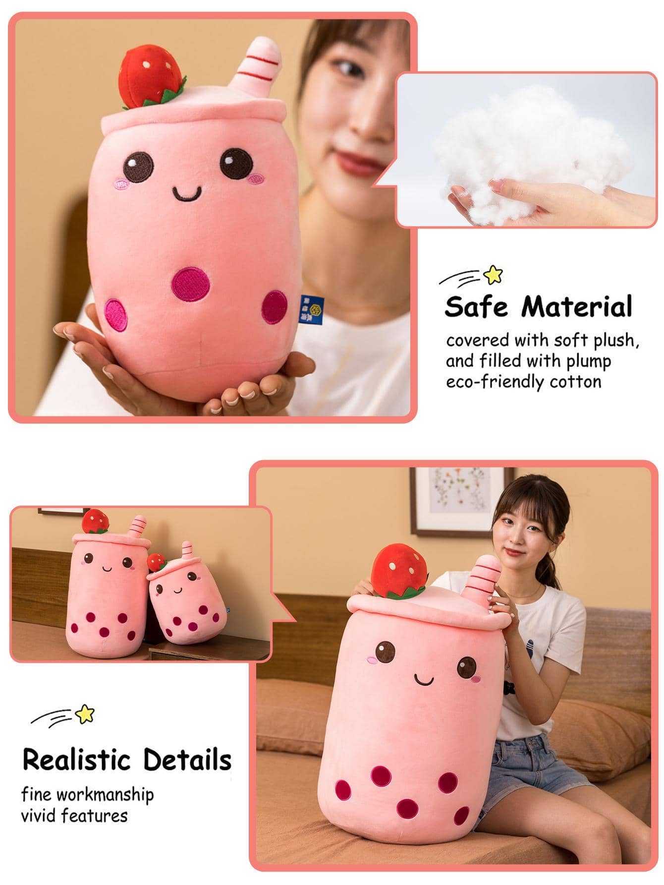 AIXINI Boba Plush Stuffed Bubble Tea Plushie Cartoon Milk Tea Cup ...