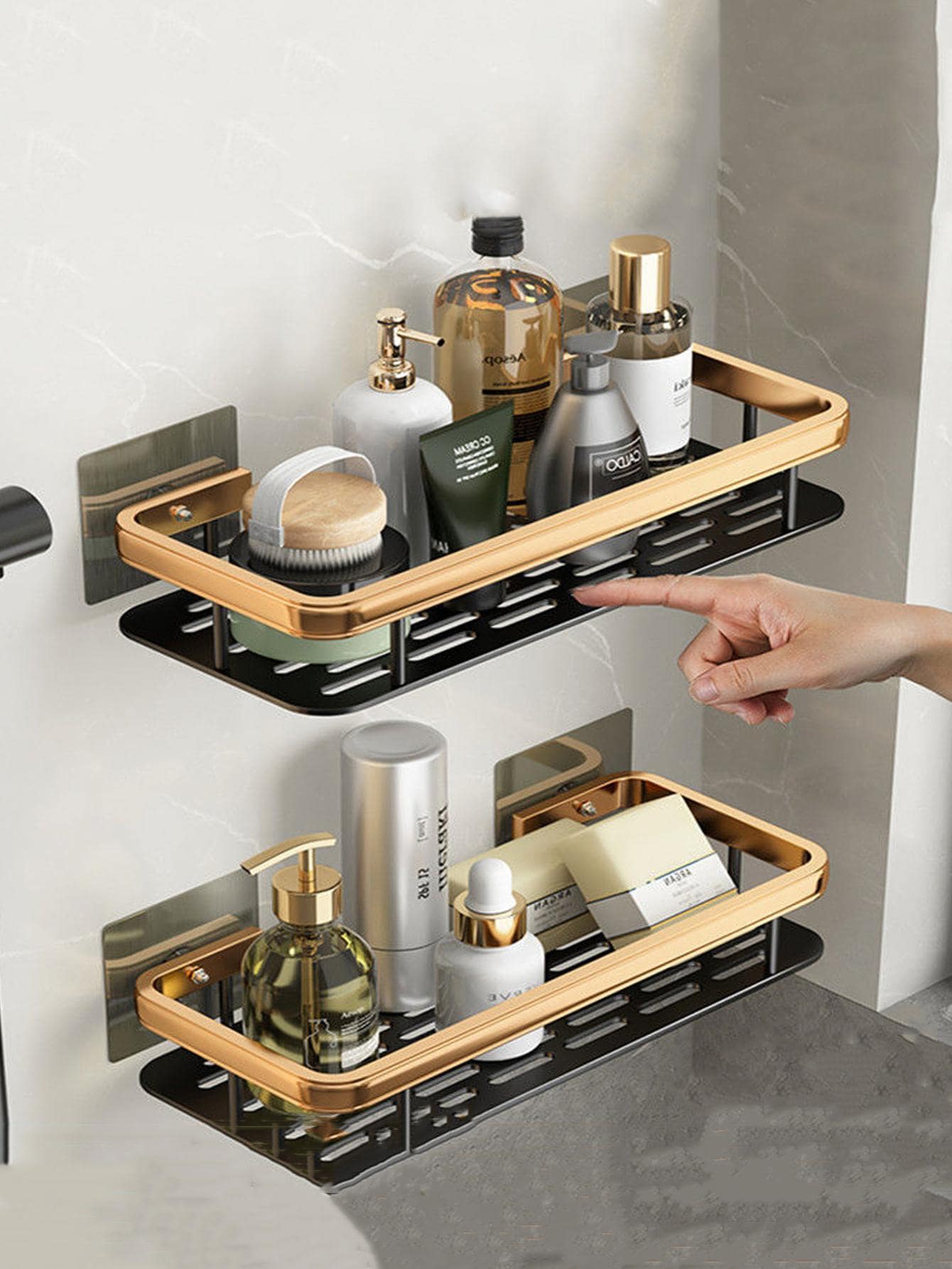 1pc Simple Black Wall Mounted Hollow Rack, Aluminum Punch Free Lotion ...