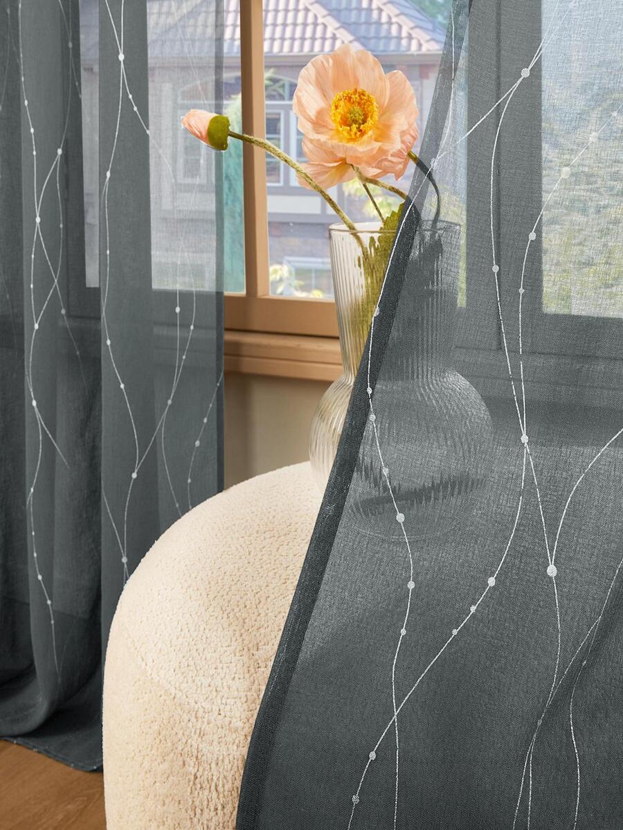 Silver Pattern Sheer Curtain Panel Pair | SHEIN USA