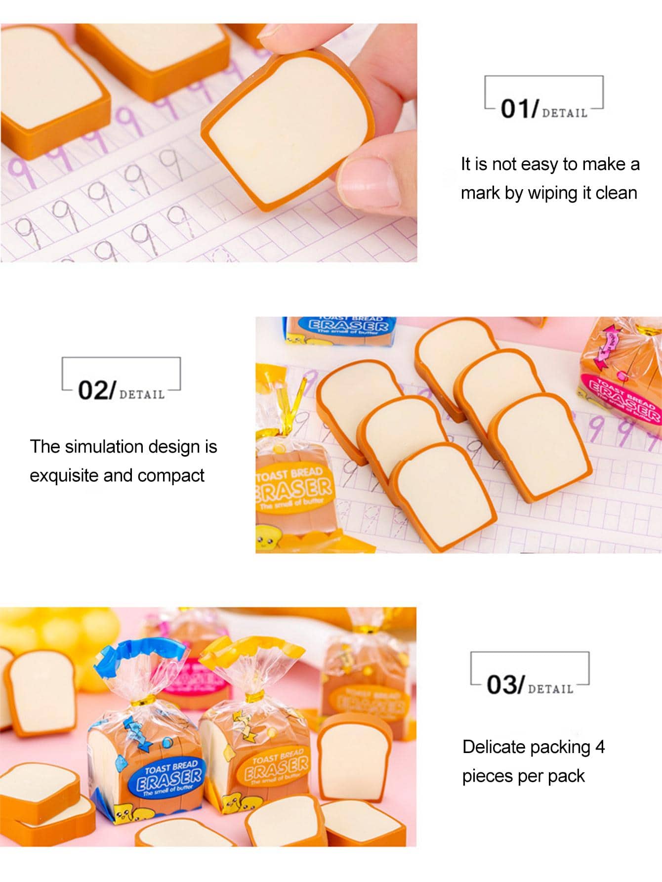 1 Pack Transparent Toast Scented Cartoon Eraser, Great For Elementary ...