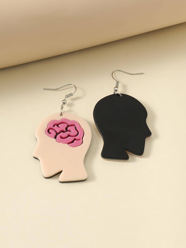 1pair Fashion Pmma Brain Detail Head Design Drop Earrings For Women For