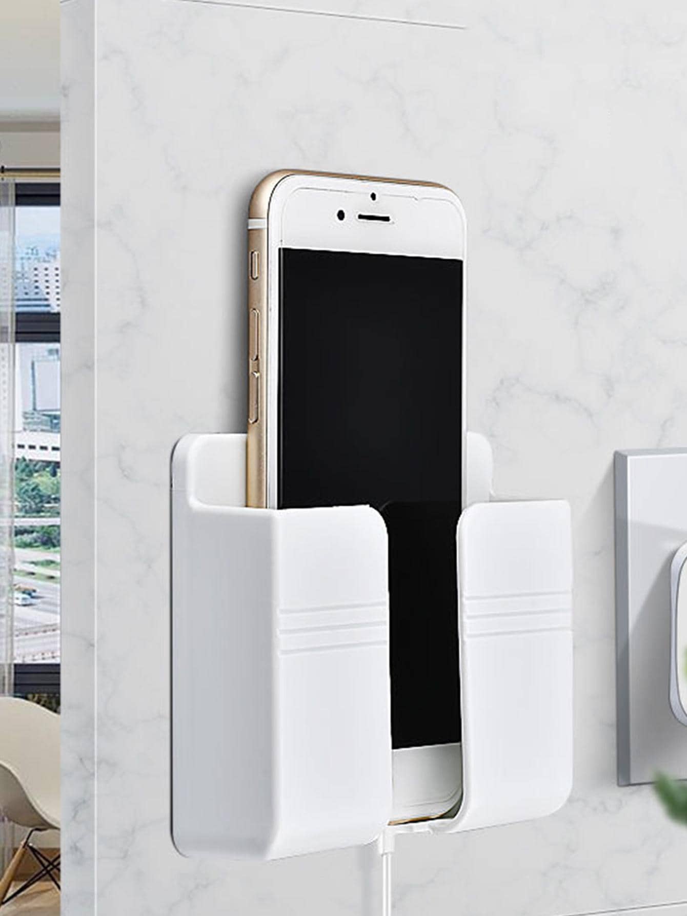1pc PP Plain Color Wall Mounted Phone Charging Storage Box