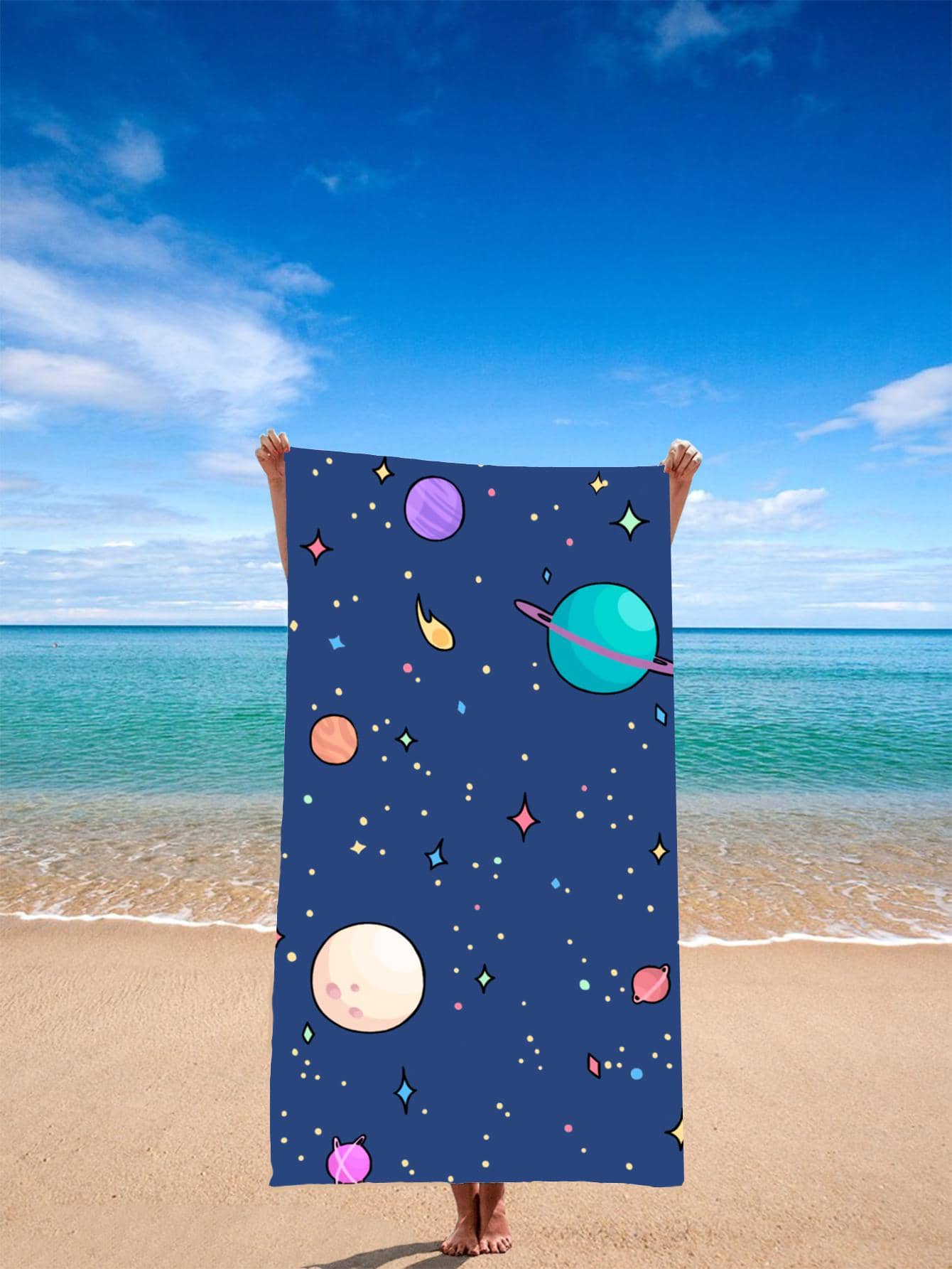 1pc Planet Pattern Beach Towel, Modern Microfiber Rectangle Travel ...