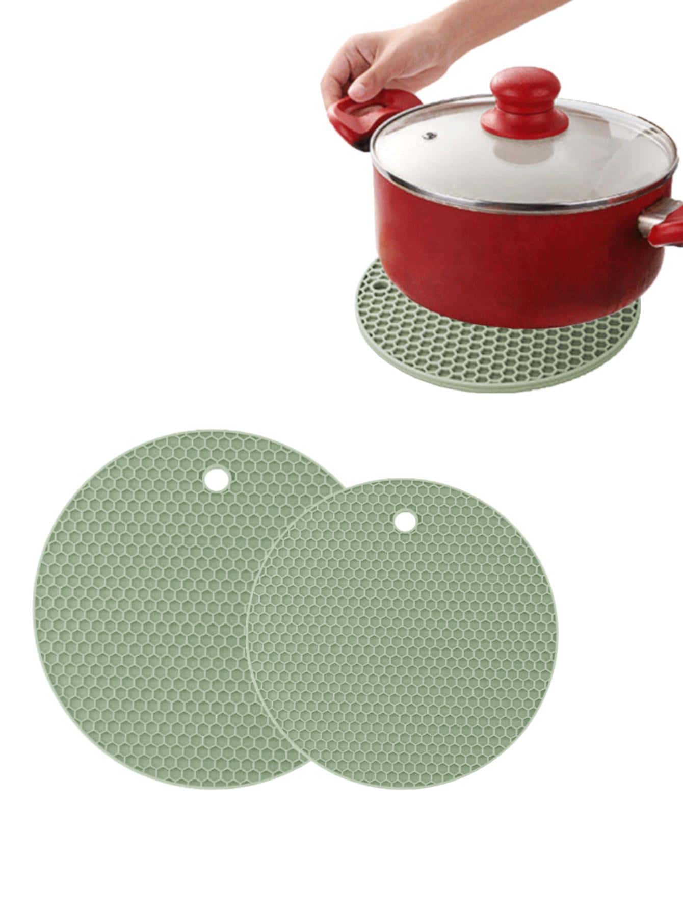 2pcs/Set Silicone Insulation Pad, Modern Olive Green Honeycomb Textured ...