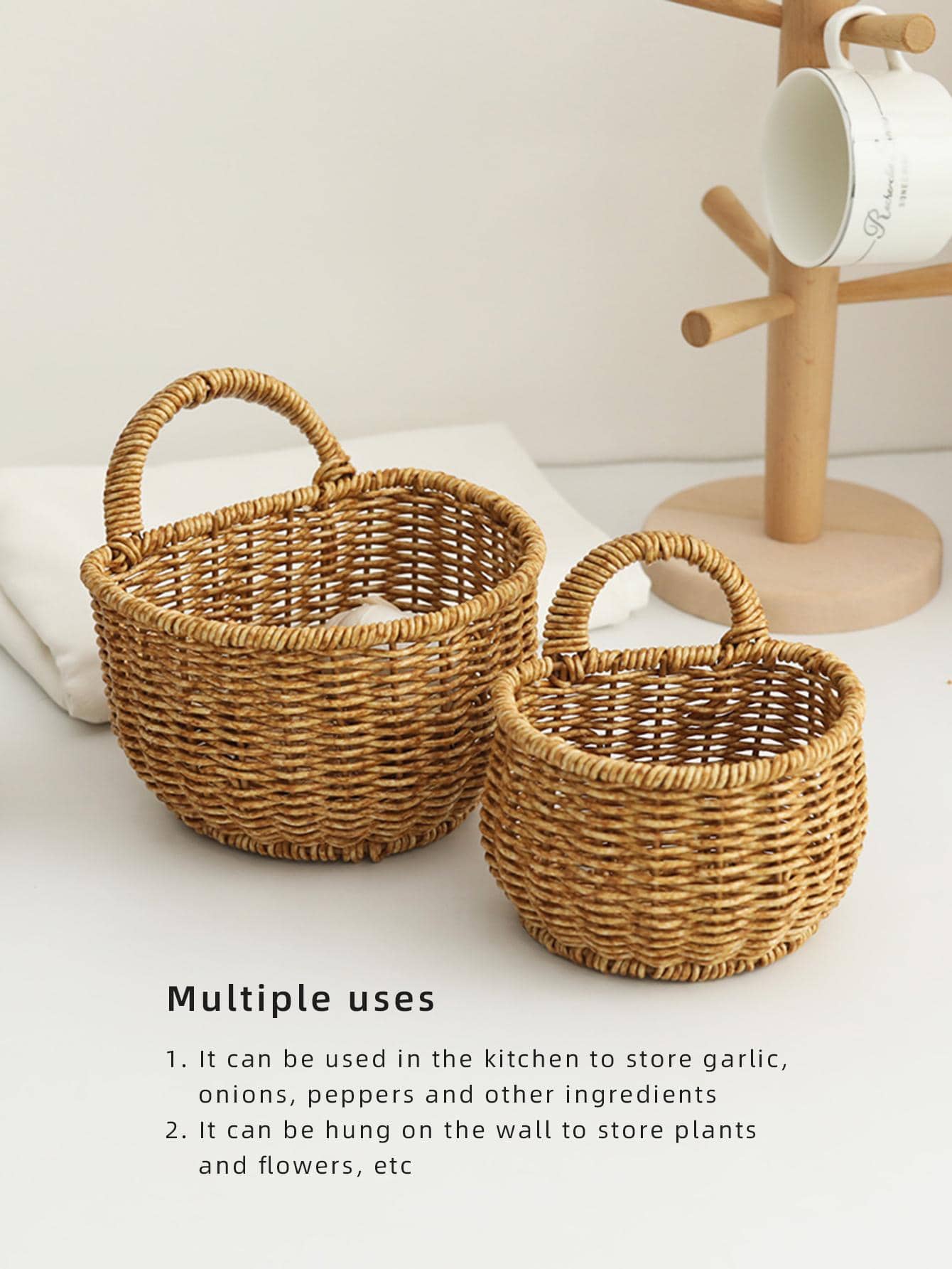 2pcs Rattan Design Hanging Storage Basket | SHEIN USA