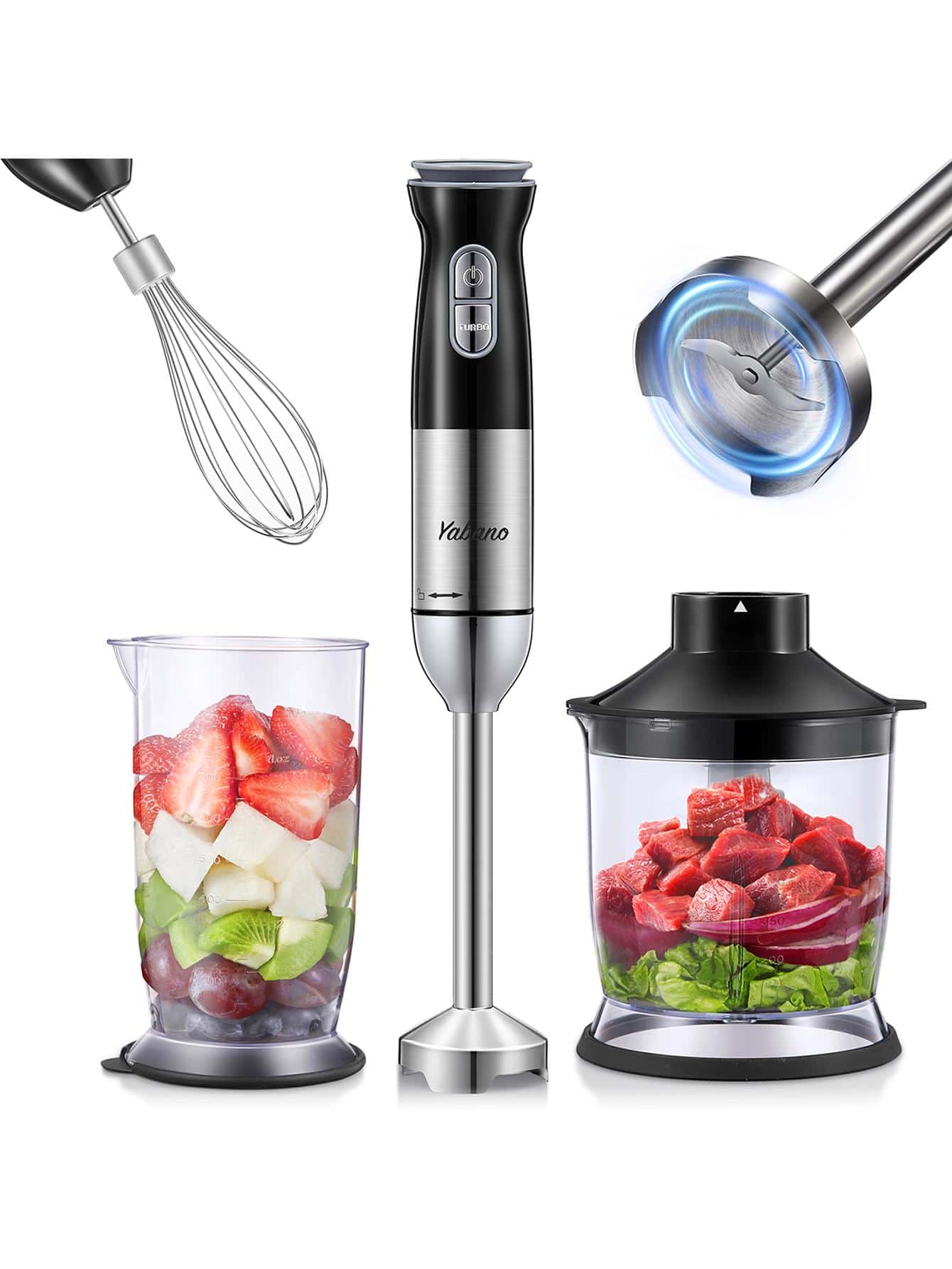 Yabano Hand Blender, Handheld Blender Electric, 5-in-1 Multifunctional ...