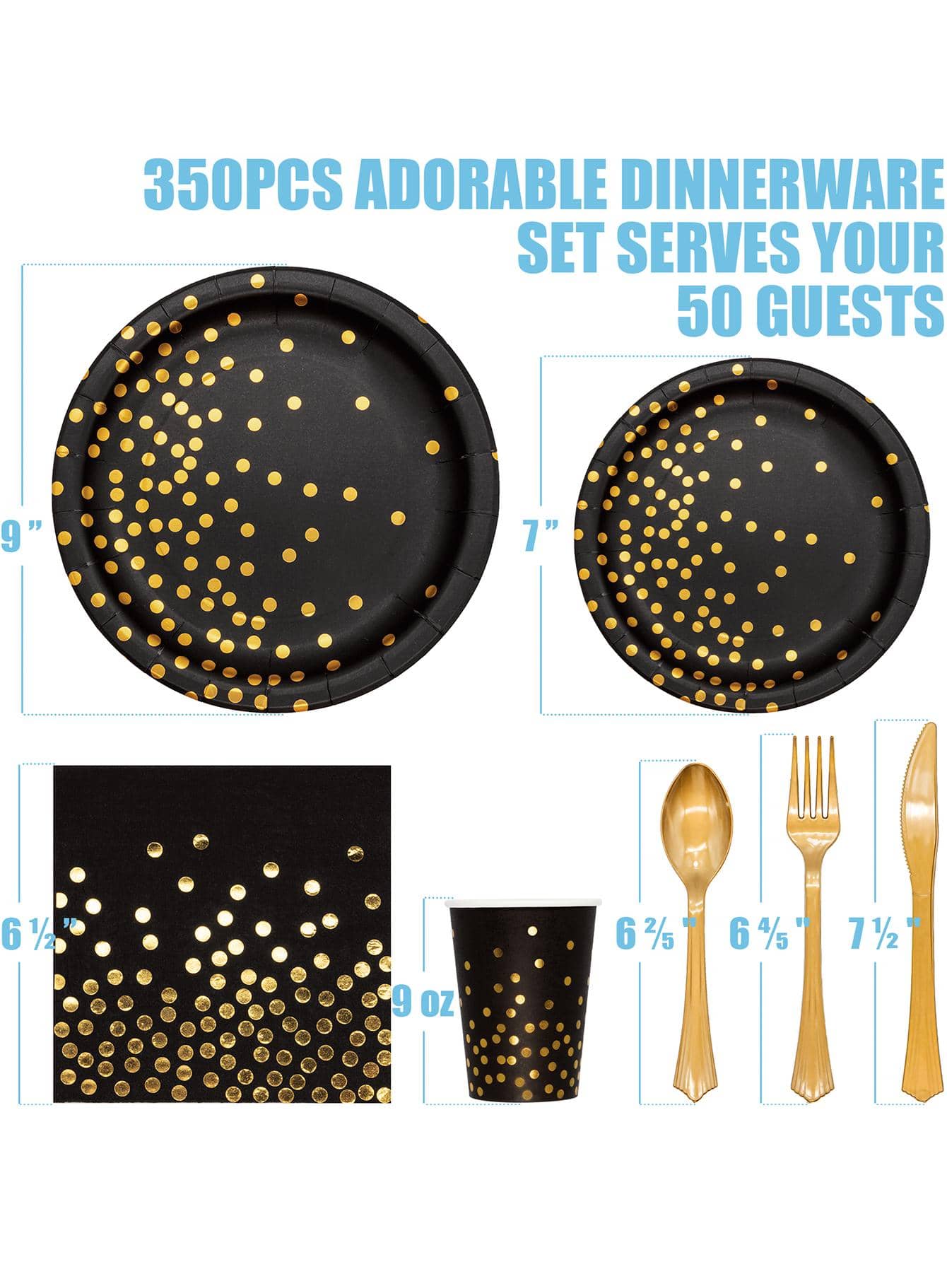 Black and Gold Party Supplies - 350 PCS Christmas Disposable Dinnerware ...