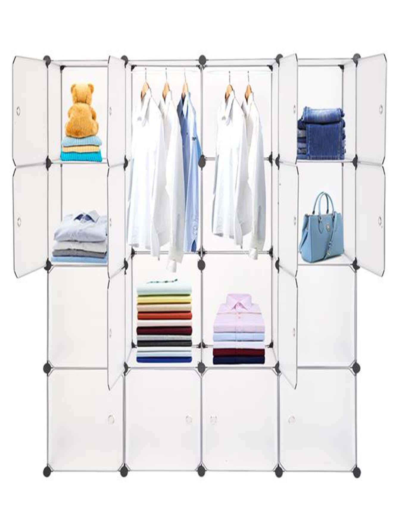 Modular Closet Organizer Plastic Cabinet, 16 Cube Wardrobe Cubby ...