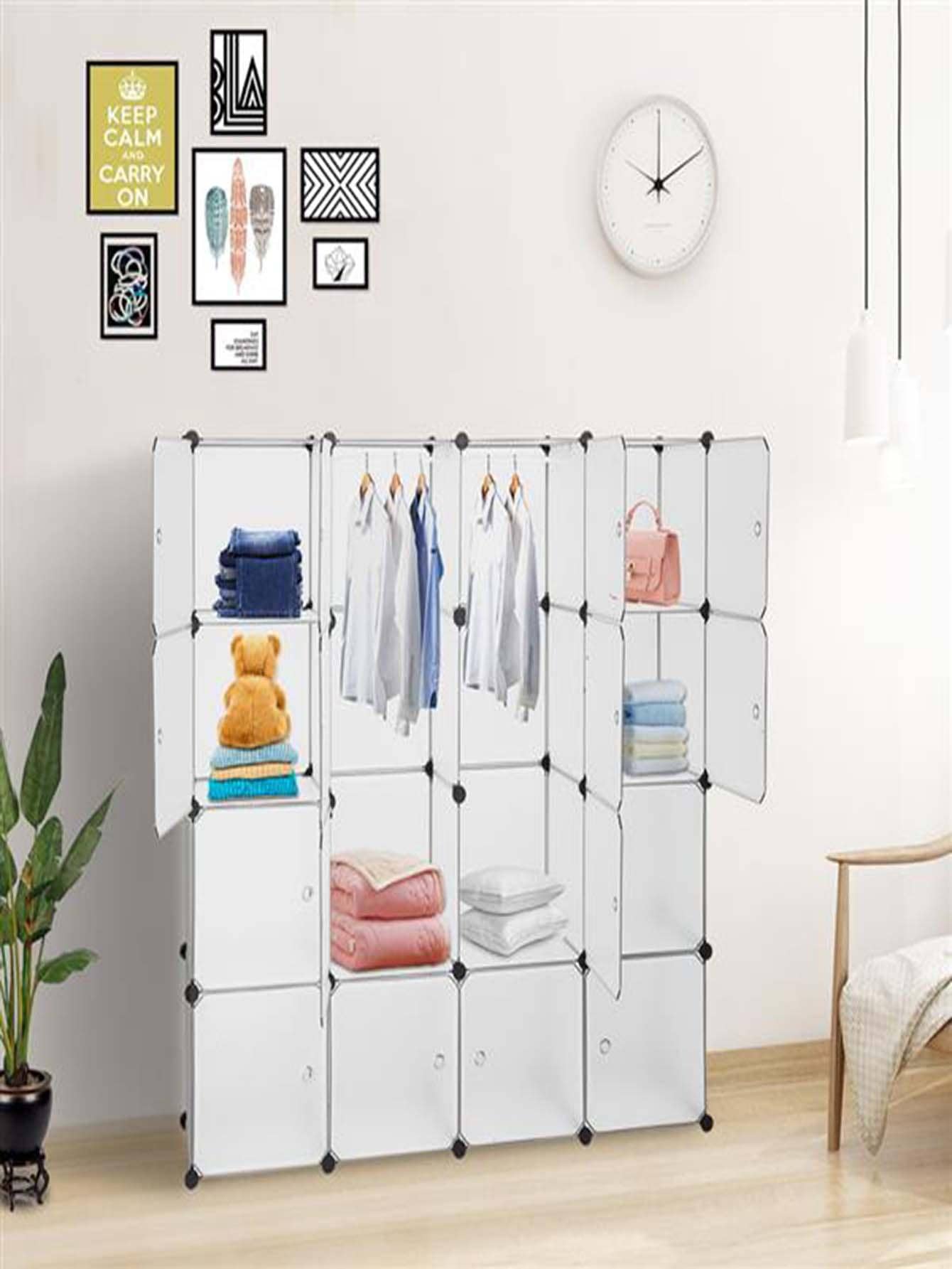 Modular Closet Organizer Plastic Cabinet, 16 Cube Wardrobe Cubby ...