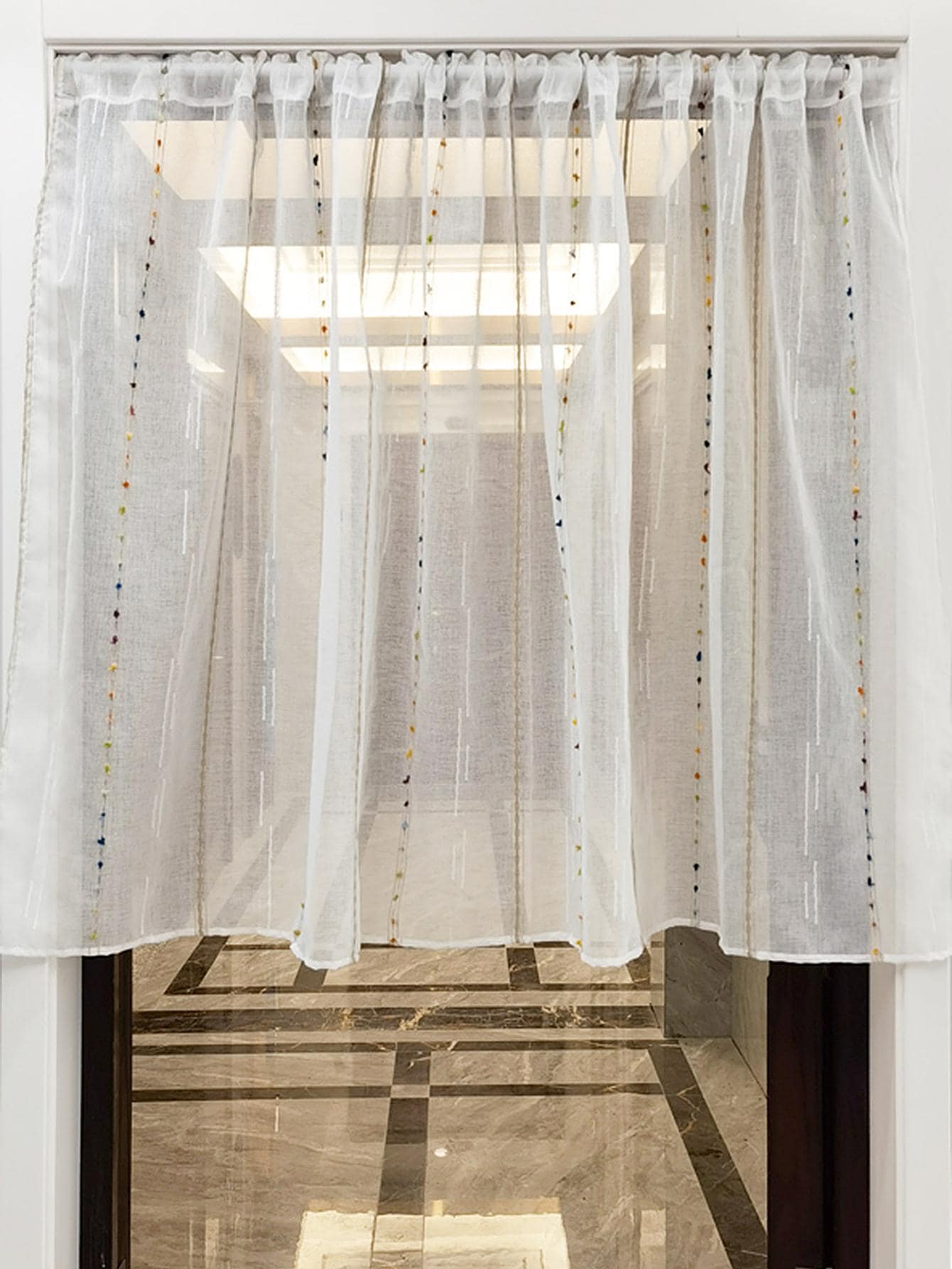 1pc Colorful Vertical Striped Curtain, Nordic Style Short Polyester ...